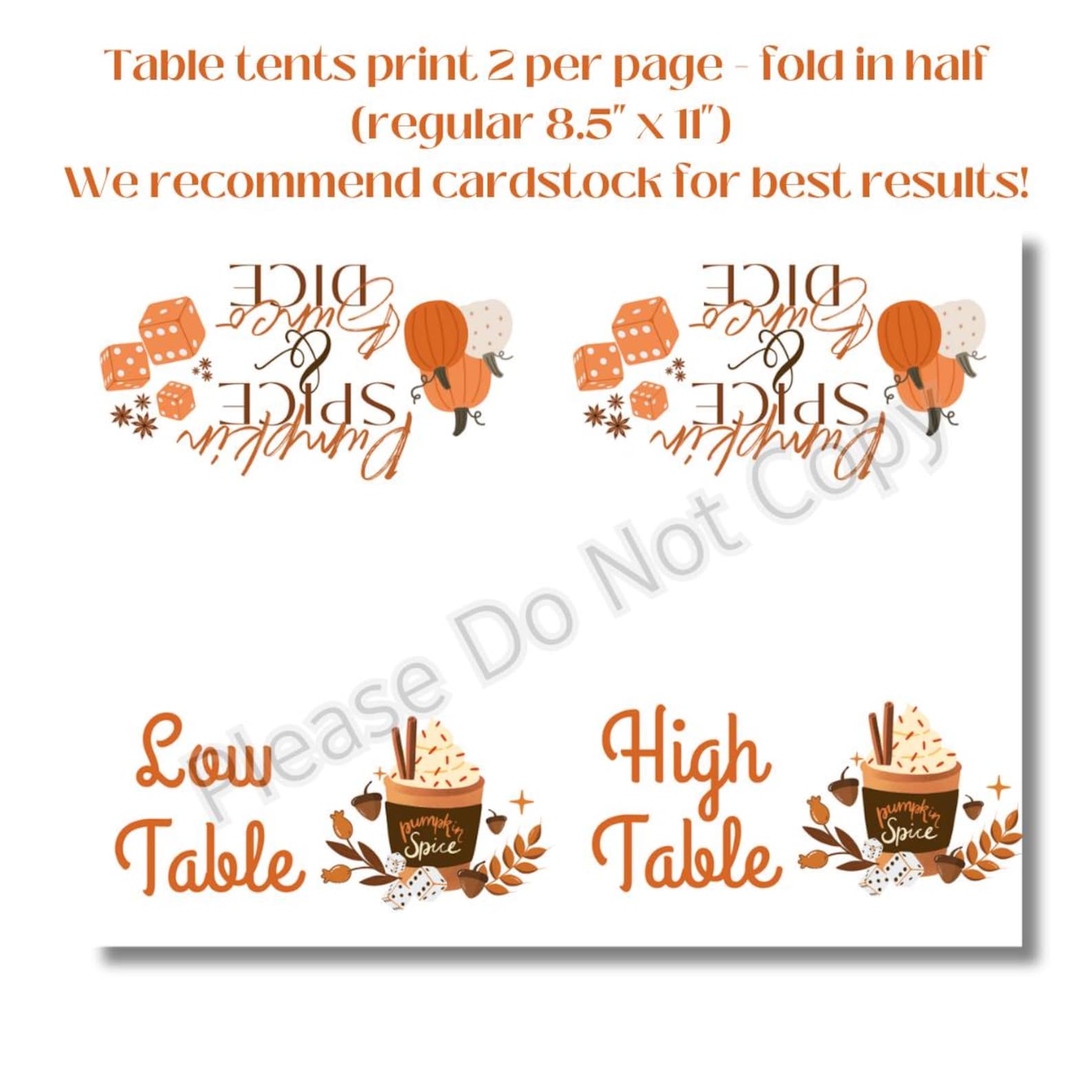 Pumpkin Spice and Bunco Dice Scorecards Set, Printable Instant Download ...