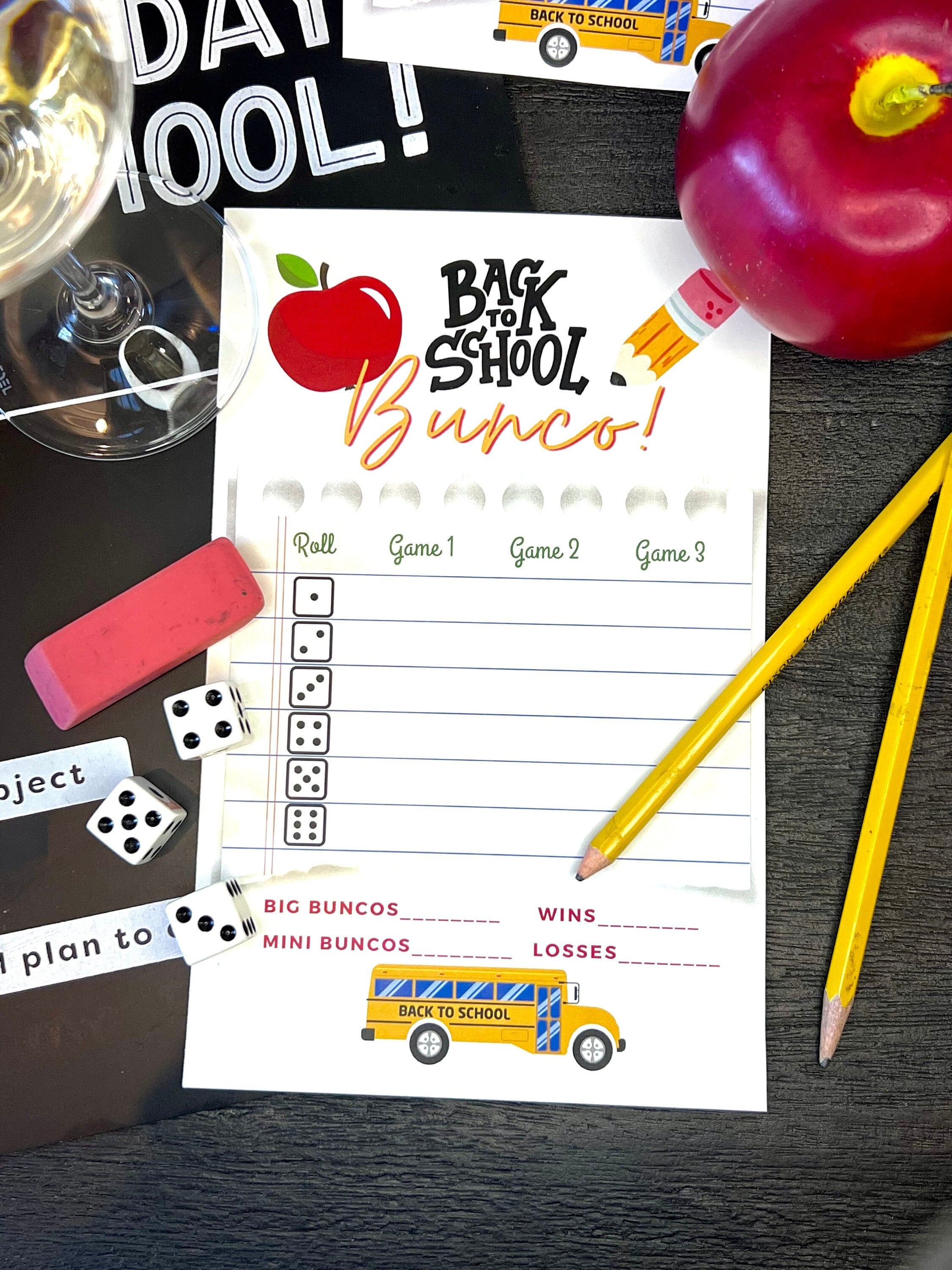 Back to School Bunco Scorecards Set, Printable Instant Download - Etsy