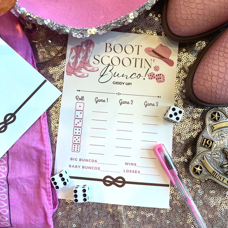Boot Scootin' Bunco Scorecards - Cowgirl, Western Theme Bunco Cards ...