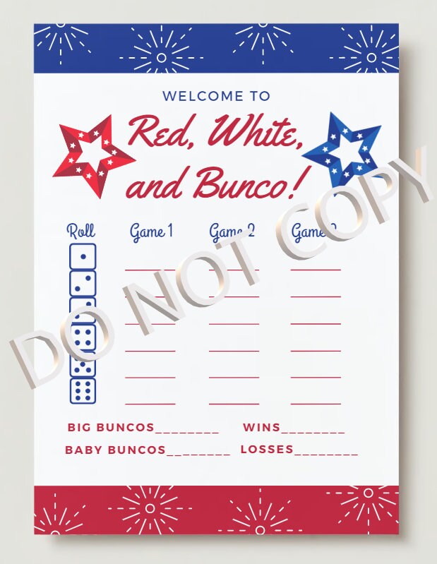Red, White, and Bunco Scorecards: 4th of July Theme (printable Instant ...