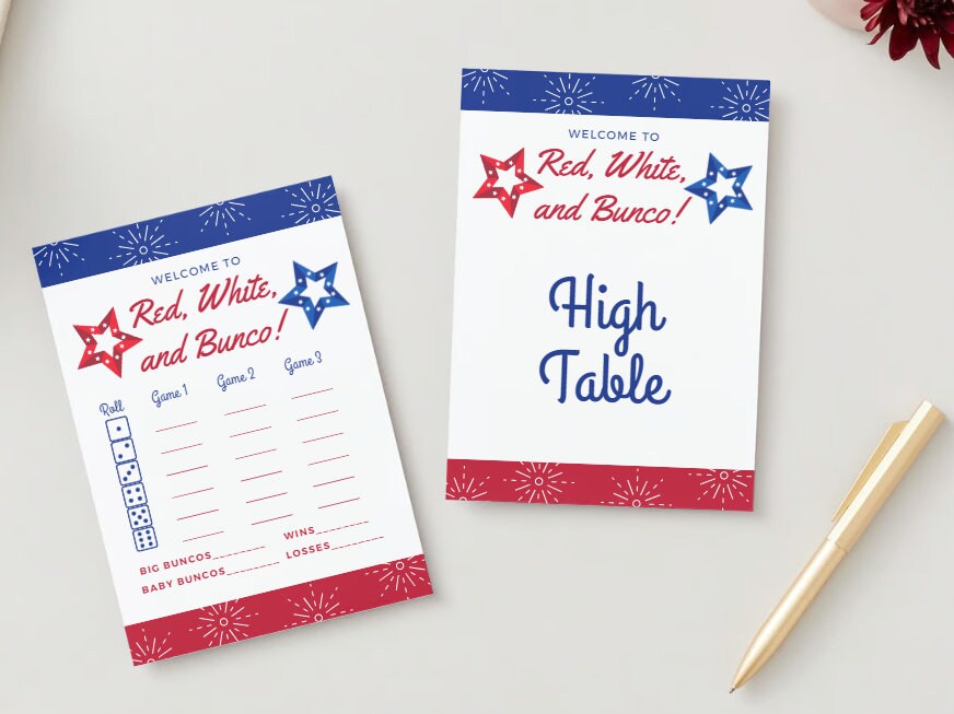 Red, White, and Bunco Scorecards: 4th of July Theme (printable Instant ...