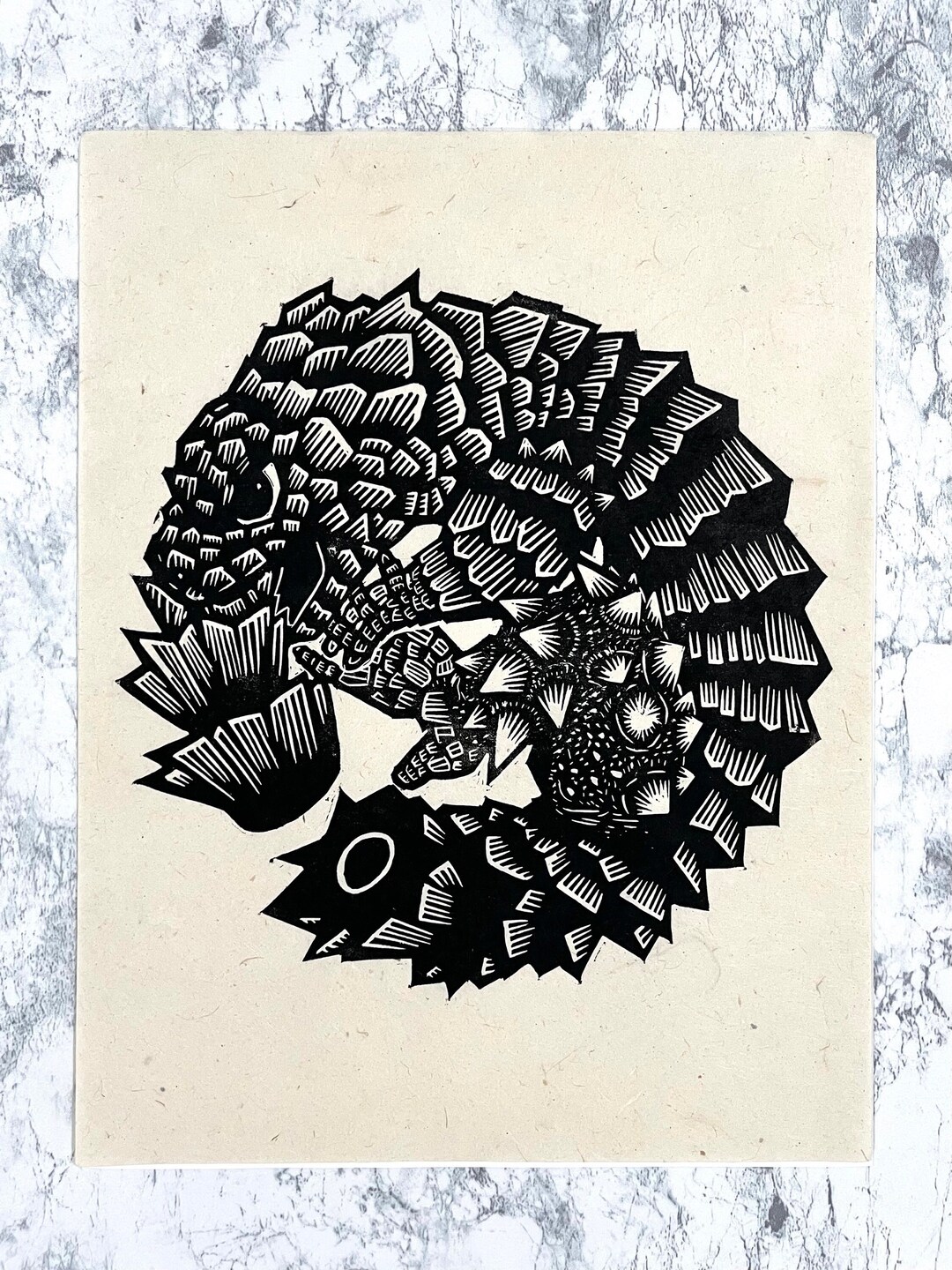 Armadillo Girdled Lizard Relief Print | Ouroboros Symbolism Linocu ...