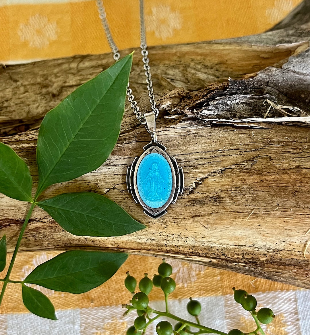 Vintage Blue Enamel Miraculous Medal - Etsy