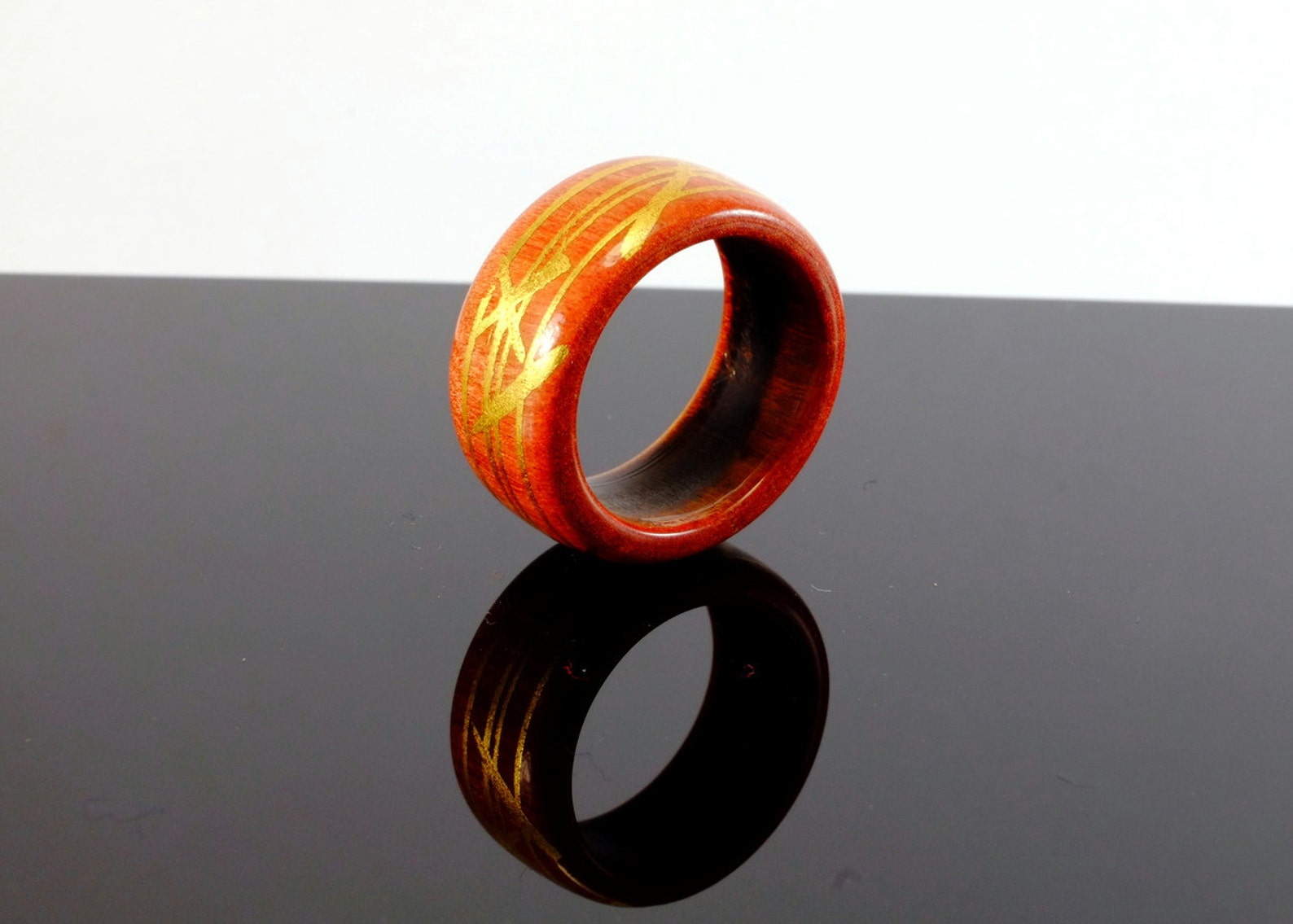 Pink Ivory and Gold Wooden Ring - Etsy