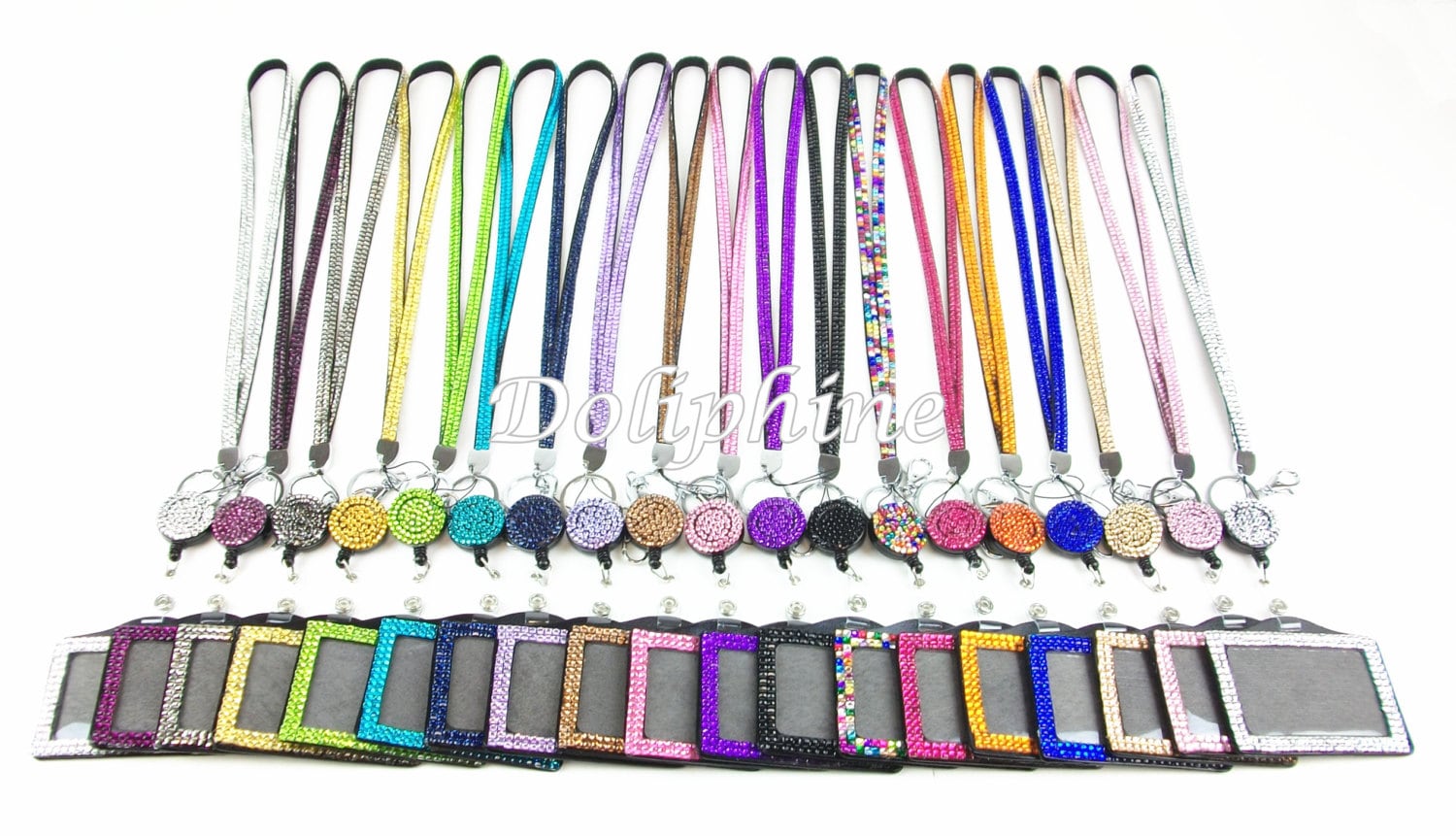 Multi-Colors Rhinestone set LANYARD Retractable Reel and | Etsy