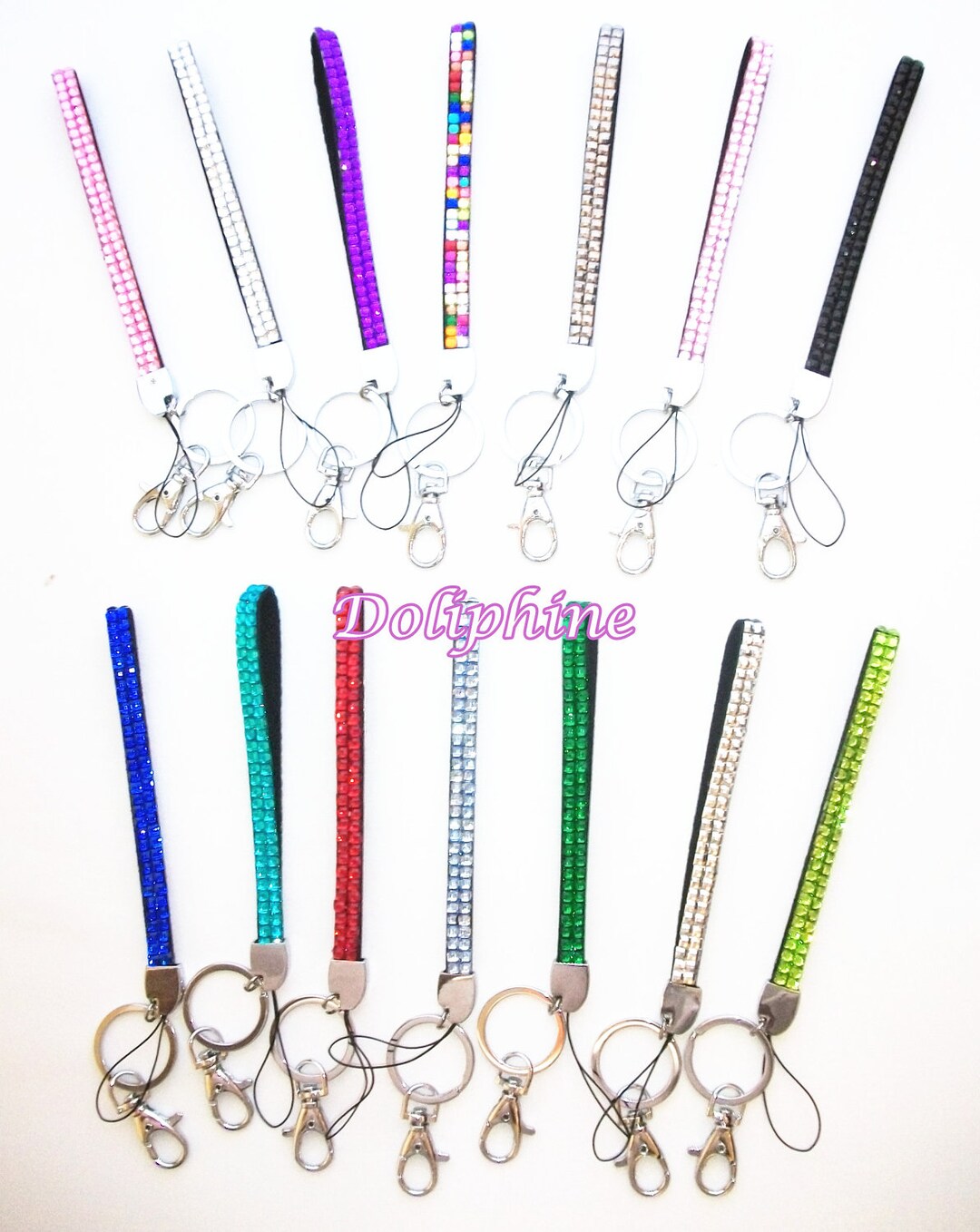 Rhinestone Bling Wristlet Key Fob Key Chain for Key / ID Badge/ Cell ...