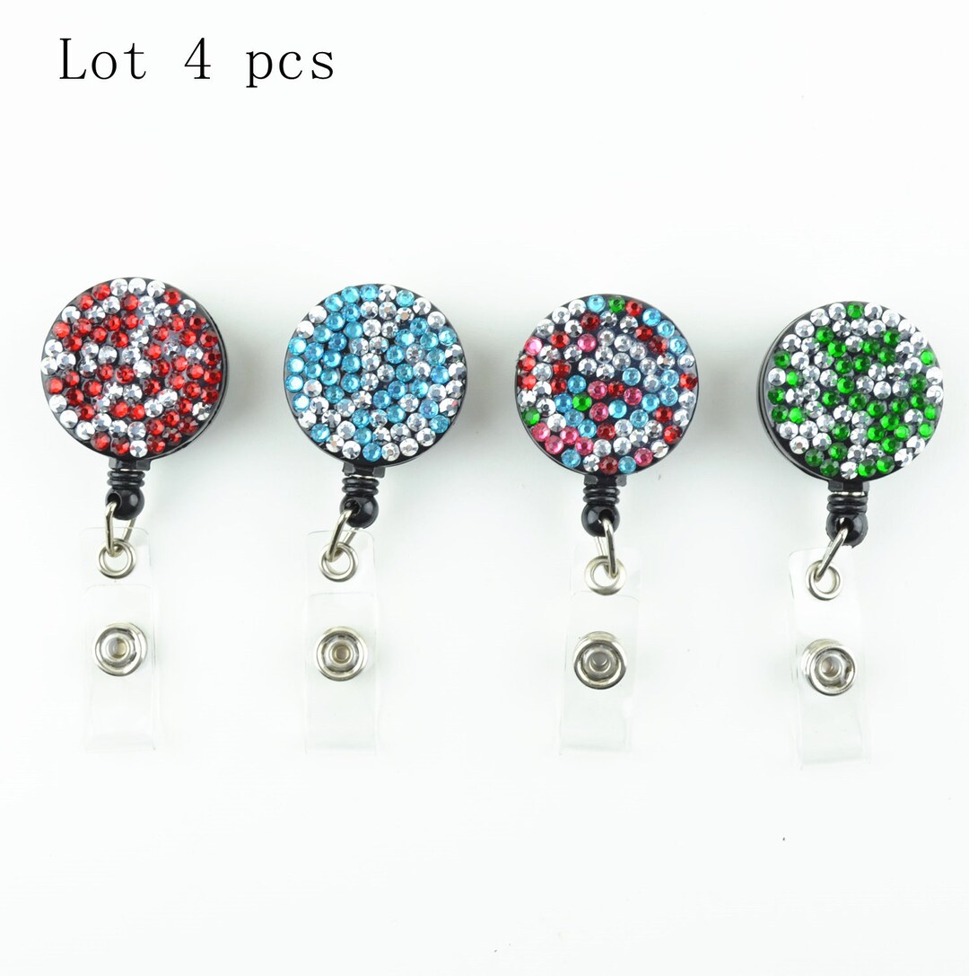 Lot 4 Pcs Mixed Color Bling Rhinestone Retractable Reel With Belt Clip ...