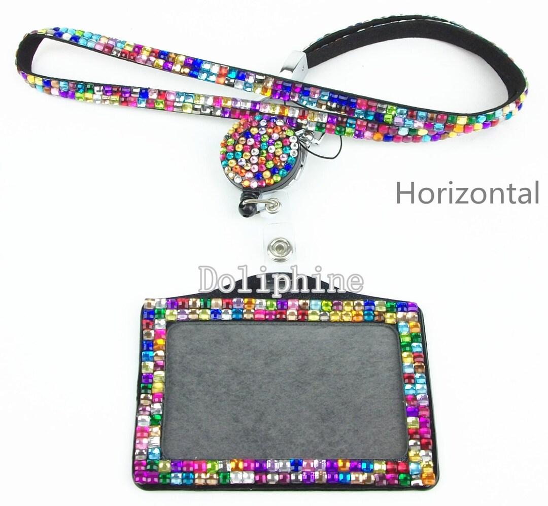 Rainbow Rhinestone Bling LANYARD With Retractable Reel and Vertical ...