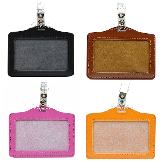 Horizontal Leather ID Badge Holder With Alligator Clip Free | Etsy