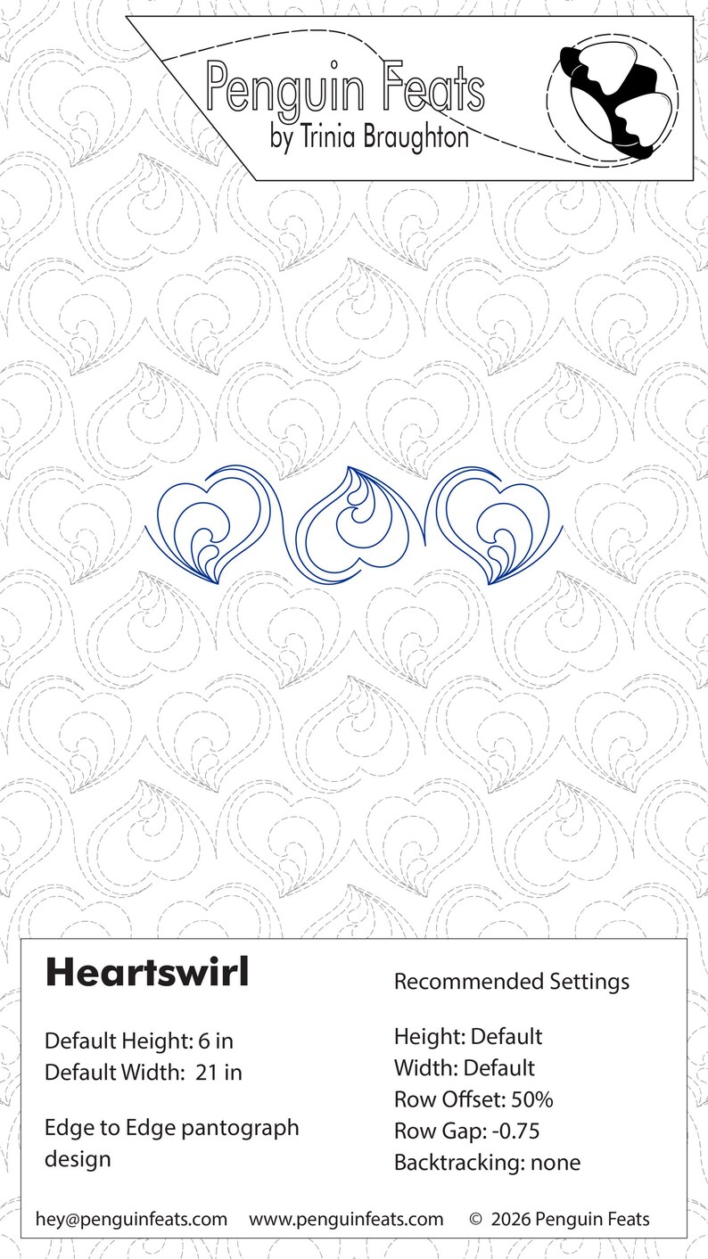 Heartswirl Digital Quilting Pantograph: Modern Longarm E2E Quilt ...