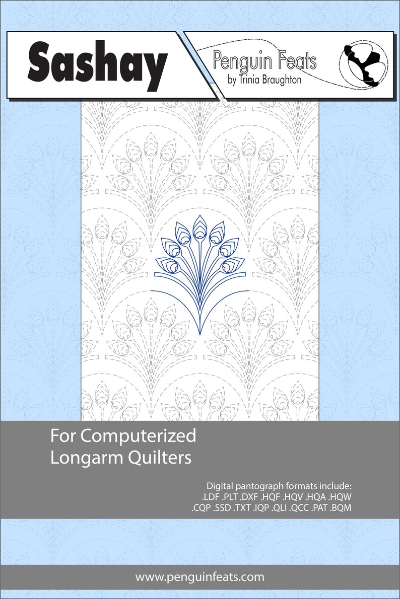 SASHAY Digital Quilting Pantograph: Art Deco Feather E2E Quilt Pattern ...