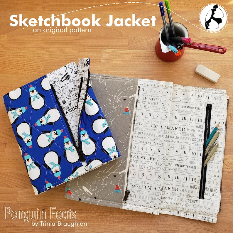 Sketchbook Jacket PDF Pattern: DIY Zippered Book Cover (instant ...
