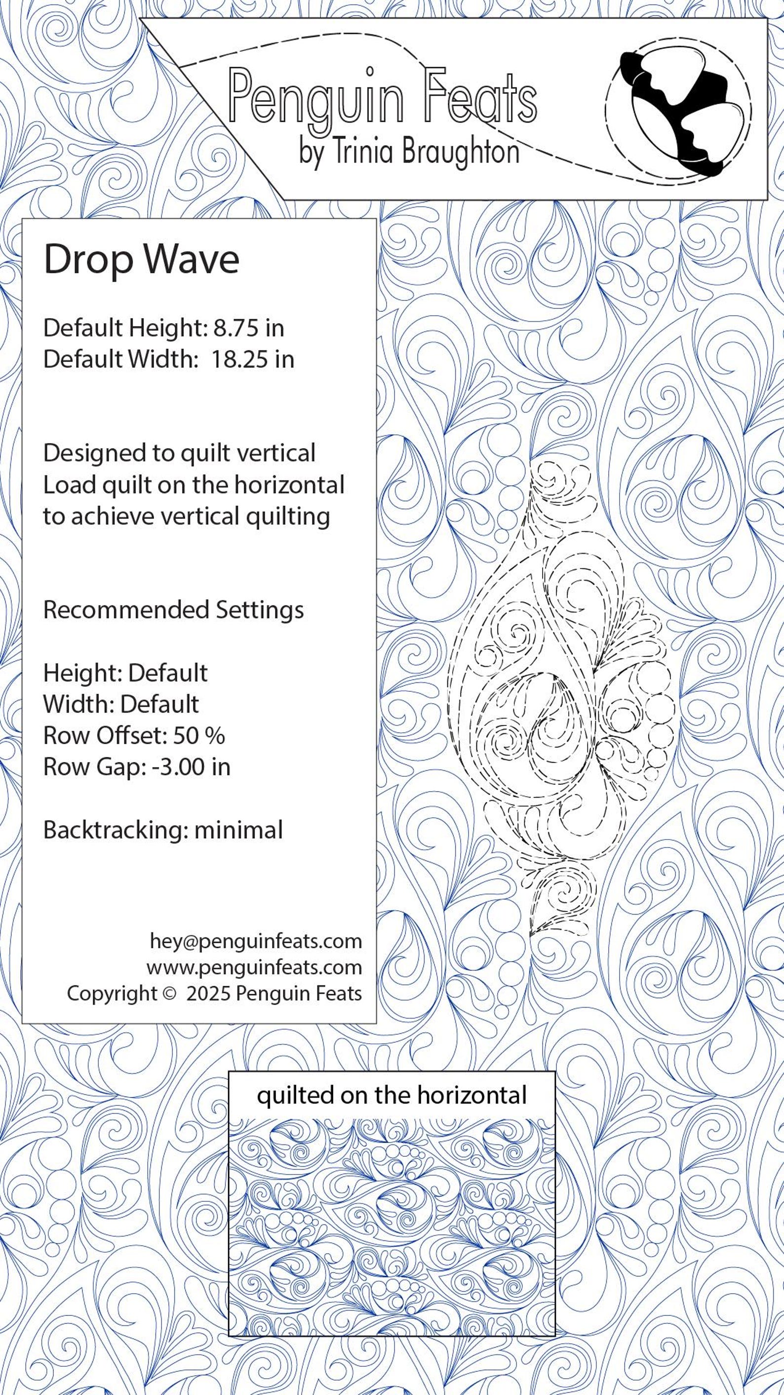 DROP WAVE Digital Quilting Pantograph: Modern Longarm E2E Quilt Pattern ...