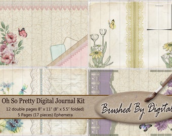 Journal Kit Printable Journal Digital Dairy Floral Book Pages Junk ...