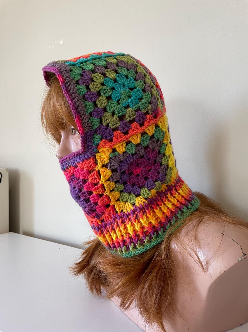 Crochet Granny Square Balaclava: Rainbow Hooded Cowlgift - Etsy
