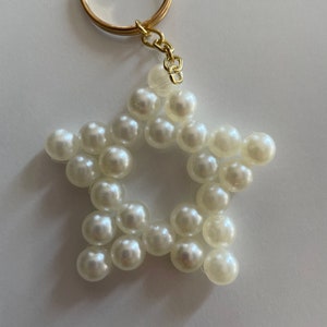 Pearl Star Key Chain, Handmade Glass Pearl Beadede Star Key Holder ...