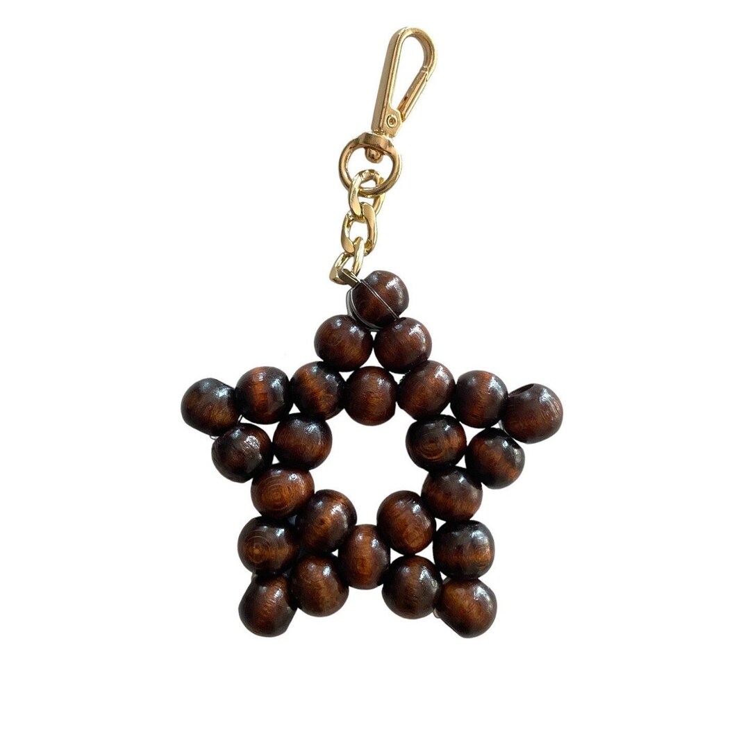 Wooden Star Key Chain, Beaded Key Holder, Natural Bead Key Holder ...