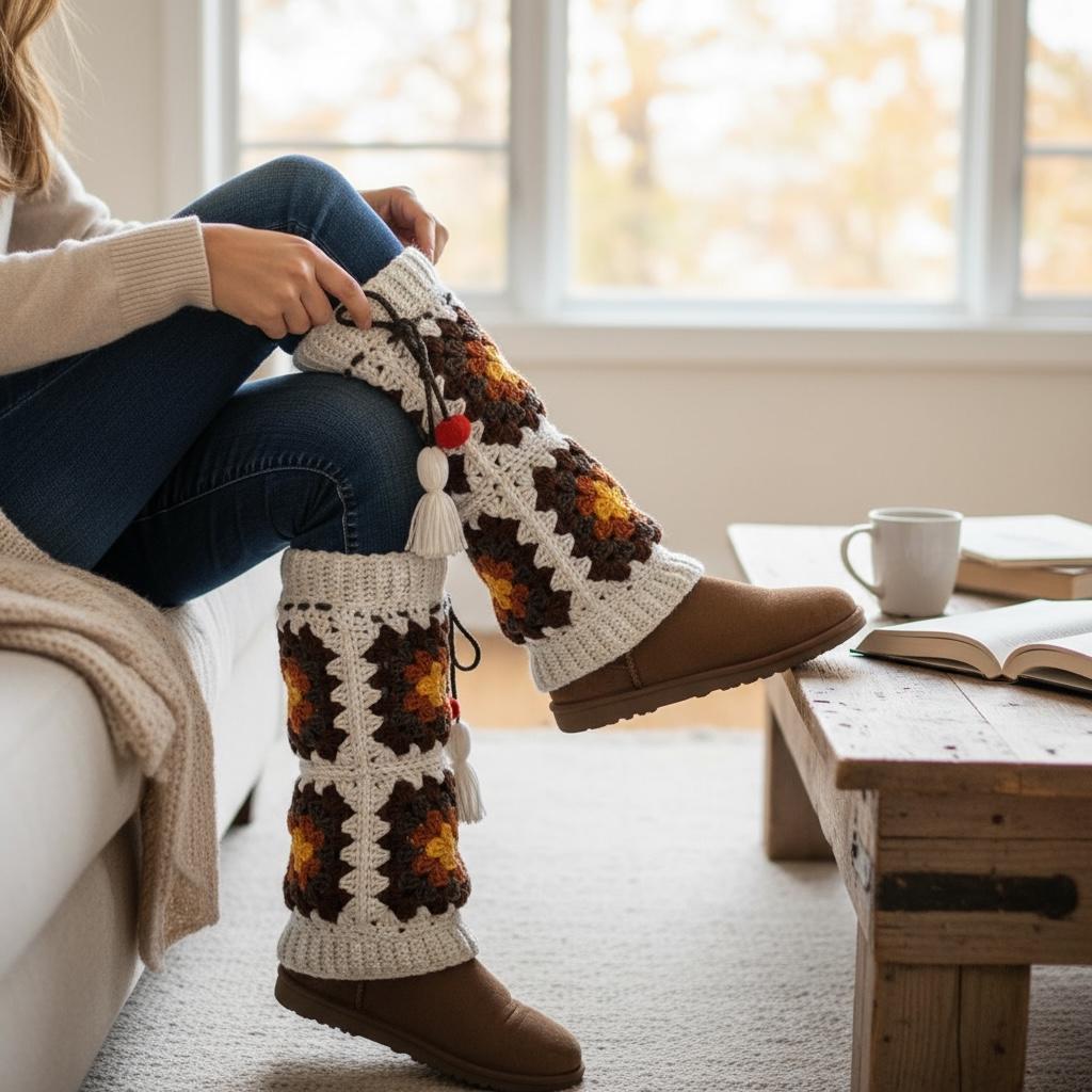 Best Selling Boho Leg Warmers, Granny Square Pattern Legwarmers ...