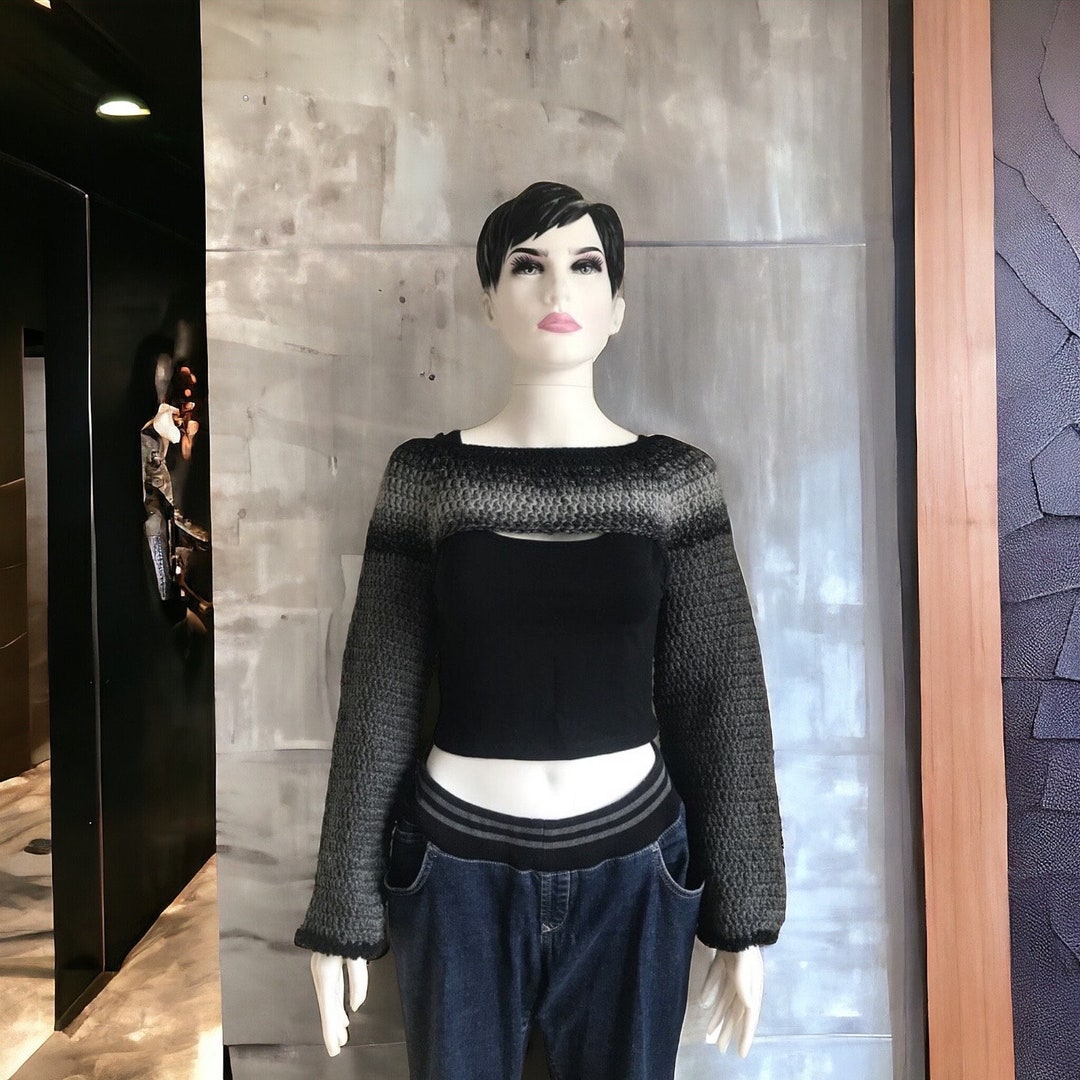 Sleeves Top, Crochet Super Crop Sweater, Super Crop Sweater, Chunky ...
