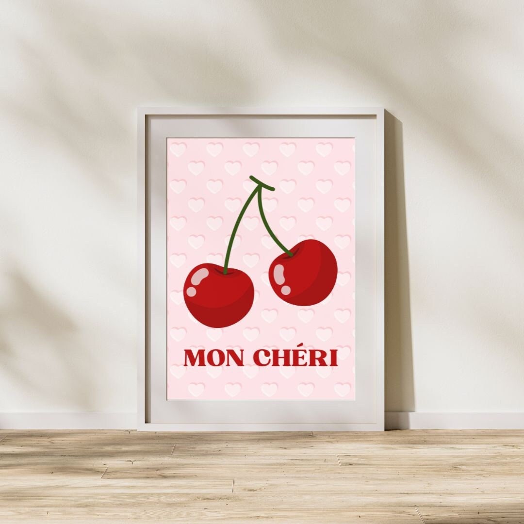 MON CHÉRI Wall Art Kitchen Decor Digital Print Trendy Cherry Print ...