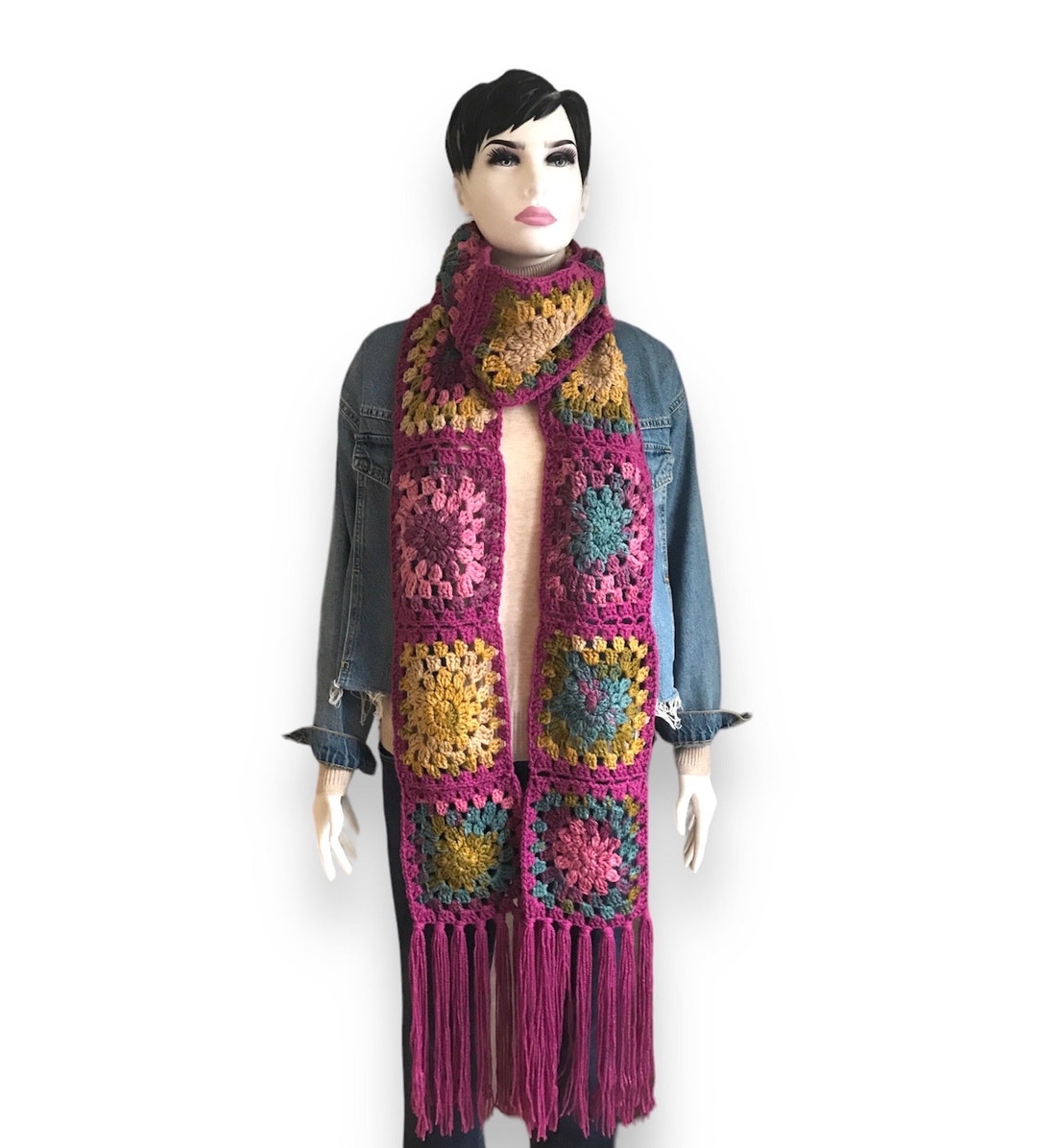 Granny Square Scarf Women Crochet Celebrity Inspired Scarf Gift for Her ...