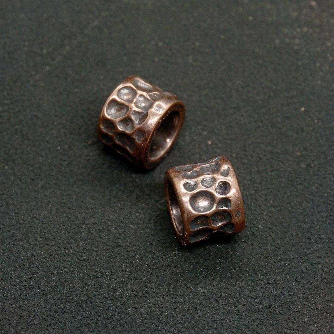 Antique Copper Hammer Texture Barrel Bead , Alloy Spacer Bead, Big Hole ...
