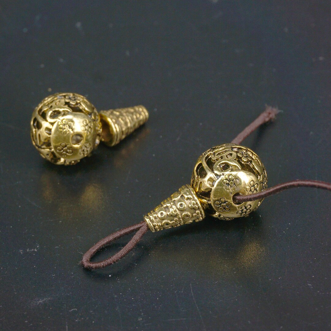 Flower Carved Guru Bead , Hollow Bead, Antique Gold Tone Guru Charm 3 ...