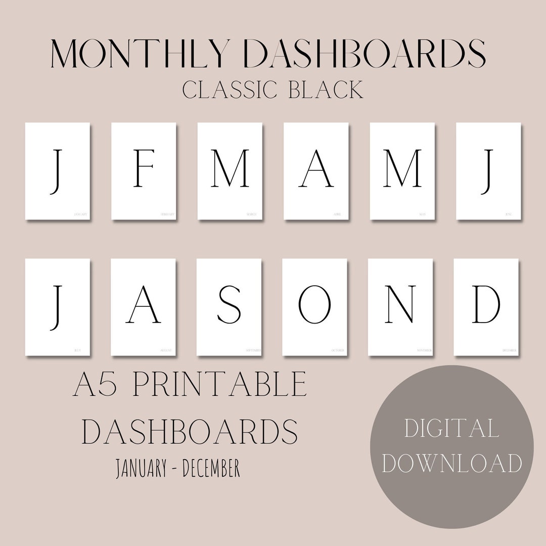A5 Printable Monthly Dashboards A5 Planner Dashboard - Etsy