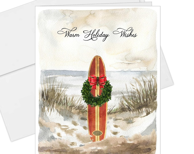 Surfboard Christmas Cards, Beach Holiday Cards, Set of 10 - Etsy