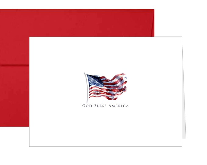 American Flag Notecards, Fourth of July Stationery, Military ...