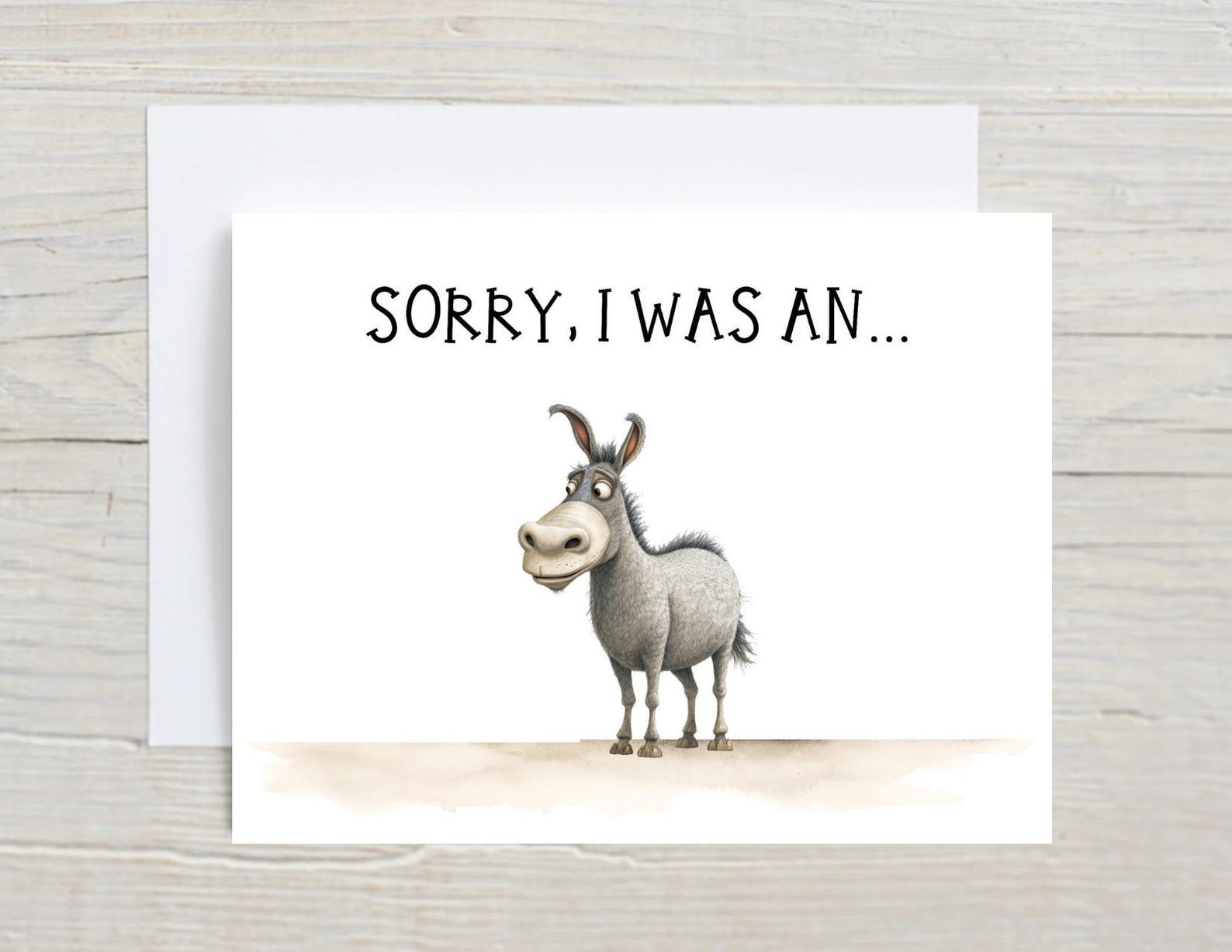 Funny Apology Card, I'm Sorry Note Card, Donkey Greeting Card, Single ...