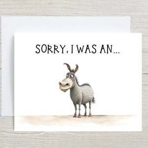 Funny Apology Card, I'm Sorry Note Card, Donkey Greeting Card, Single ...