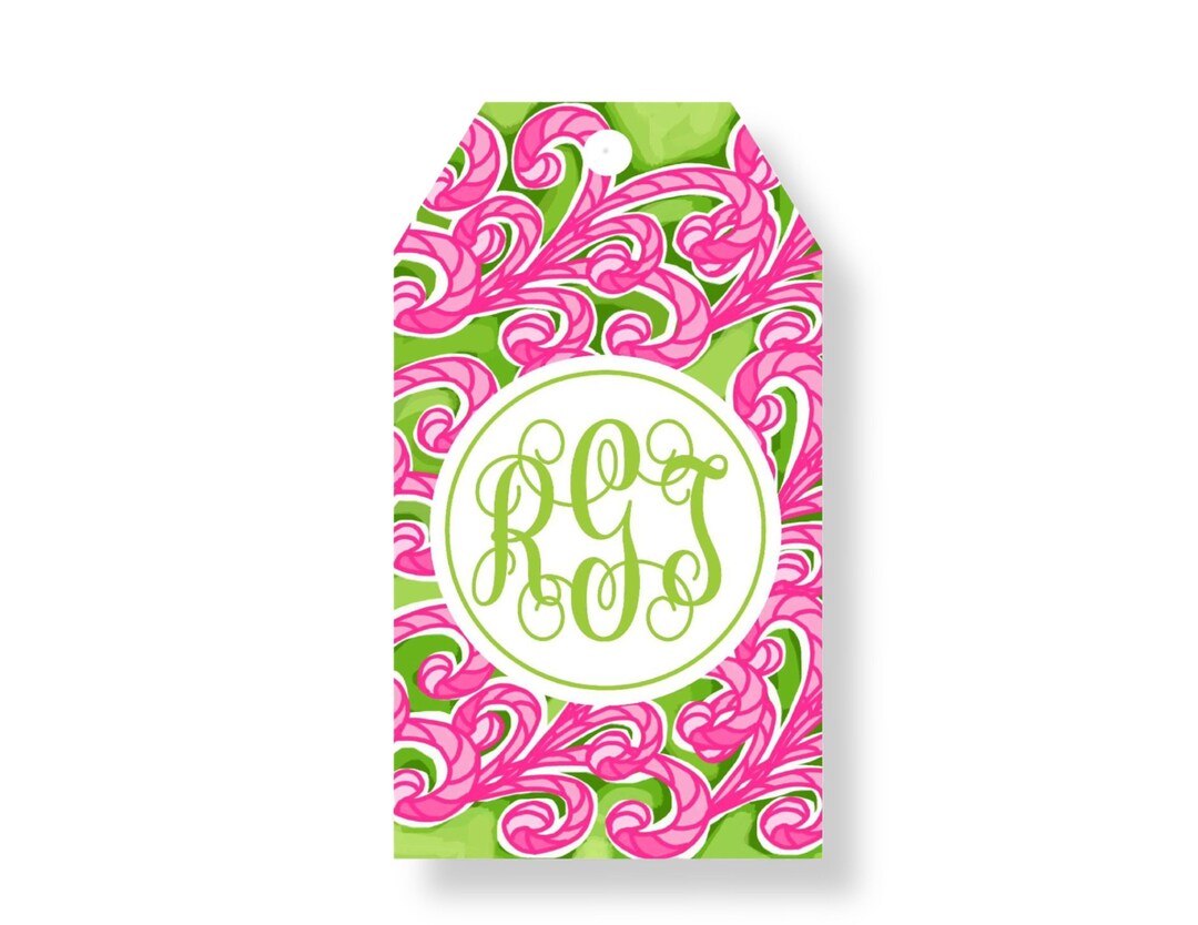 Preppy Monogram Gift Tags, Pink and Green Tags, Personalized Gift Tags ...