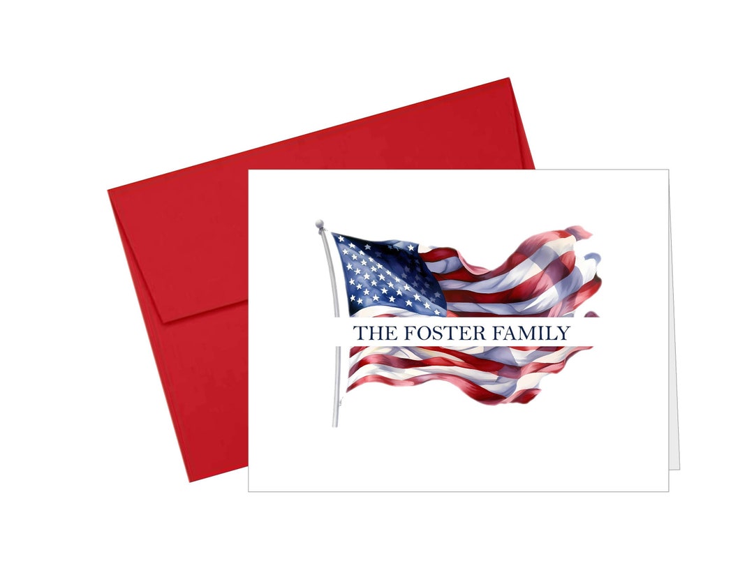 Personalized American Flag Cards, Military Family Name Notecards ...