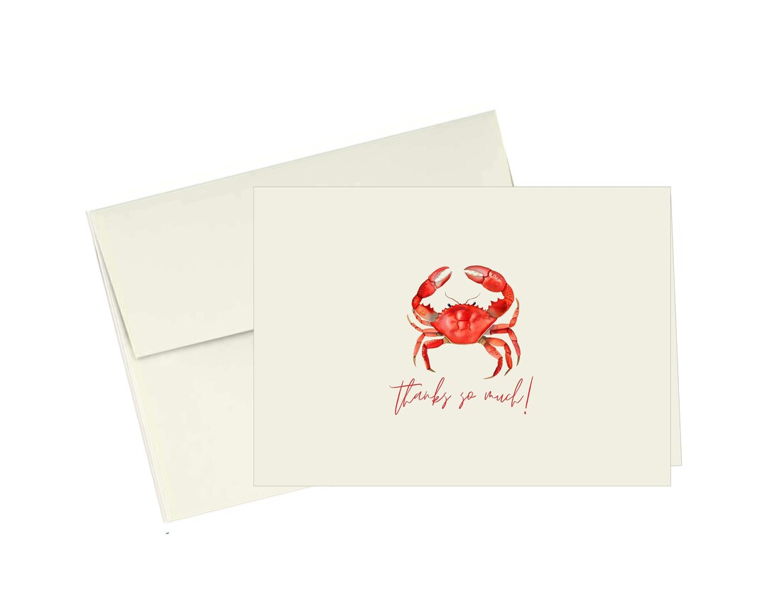 Crab Thank You Cards, Crab Note Cards, Set of 10 Red Crab Cards - Etsy