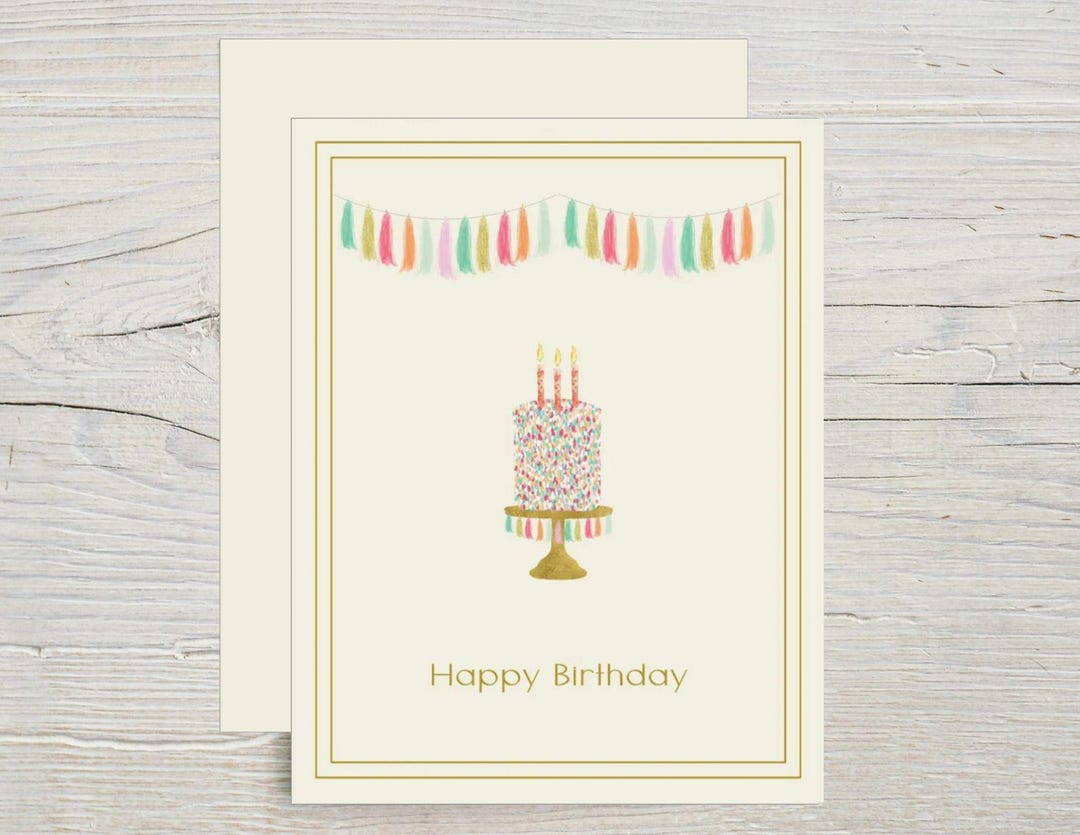 Happy Birthday Card Set, Birthday Cake Greeting Notecard - Etsy