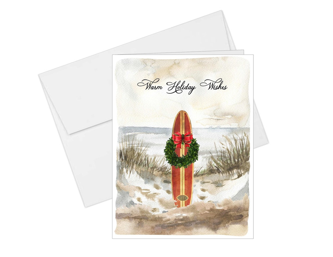 Surfboard Christmas Cards, Beach Holiday Cards, Set of 10 - Etsy