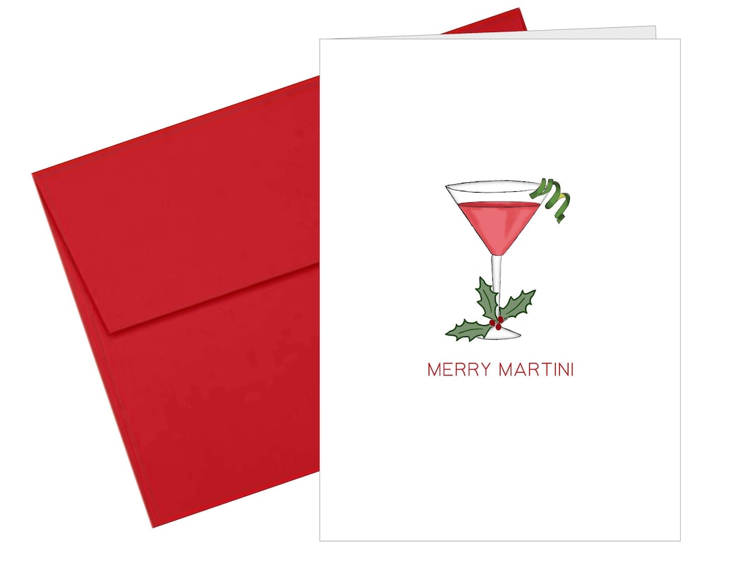 Merry Martini Christmas Cards Cute Holiday Card Set Set of - Etsy