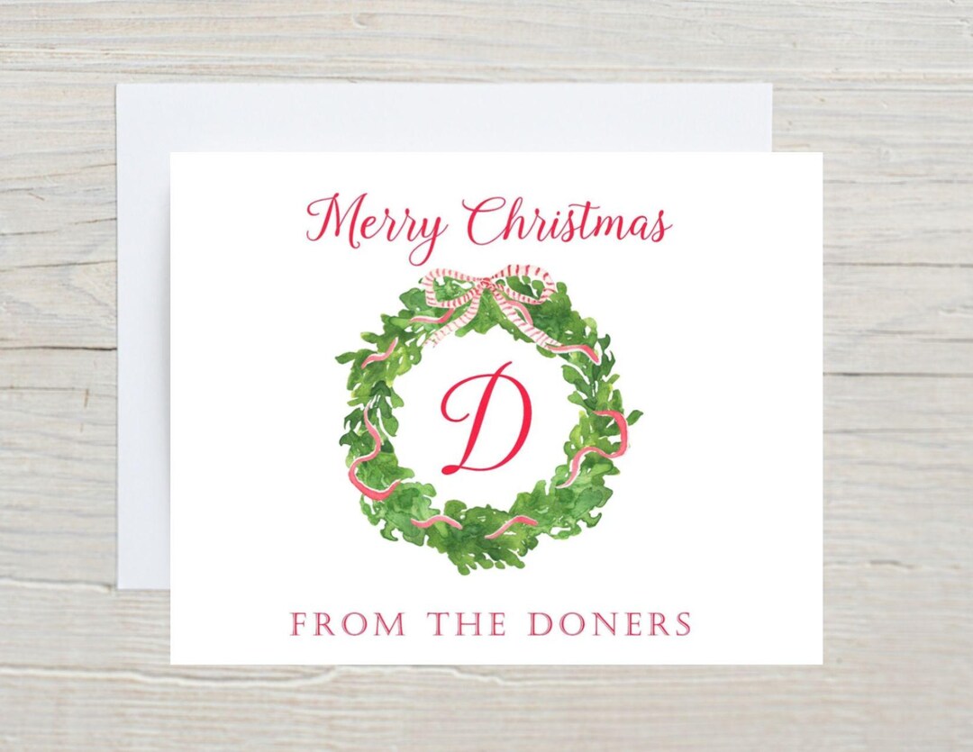 Personalized Christmas Cards, Holiday Wreath Greeting Cards, Set of 10 ...