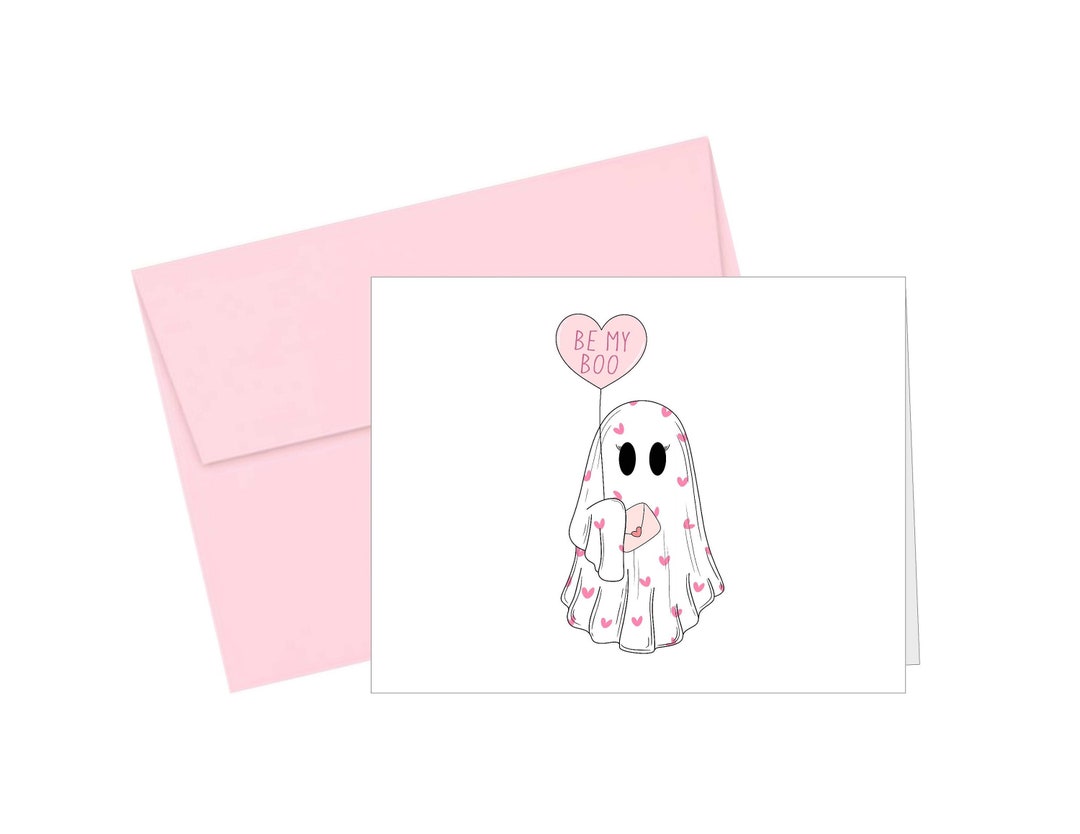 Cute Ghost Valentine Card, Be My Boo, Valentine's Day Card, Single Card ...