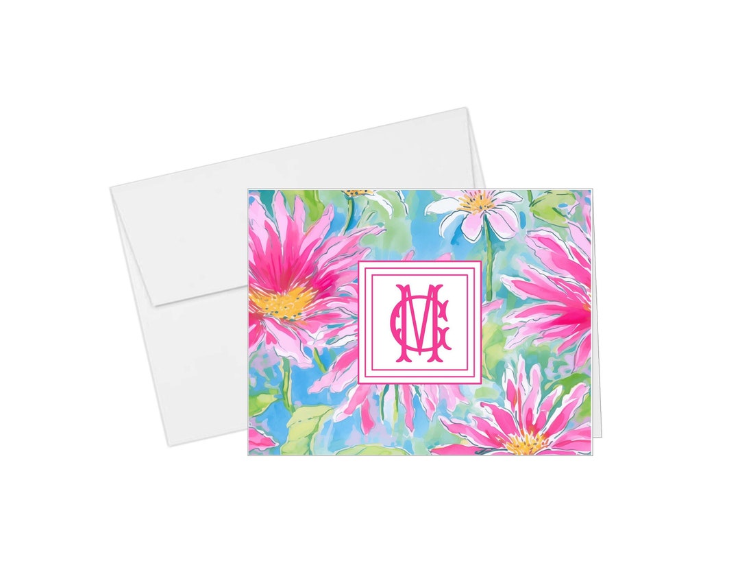 Monogrammed Stationery, Floral Note Cards, Thank You Notes, Preppy ...