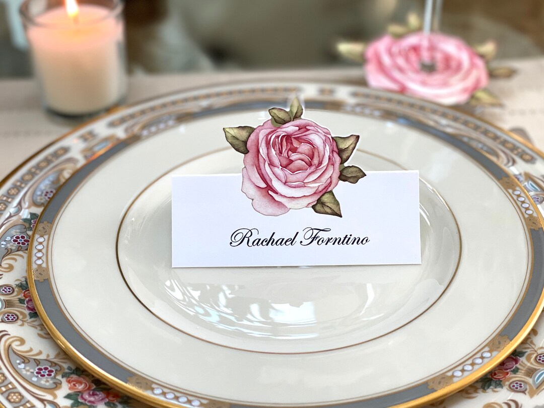 Pink Rose Place Cards, Floral Wedding Escort Cards, Set of 8 - Etsy
