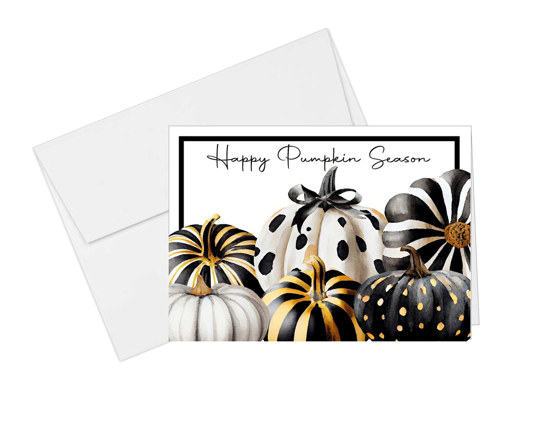 Fun and Colorful Fall Pumpkin Greeting Cards, Autumn Note Cards, Set of ...