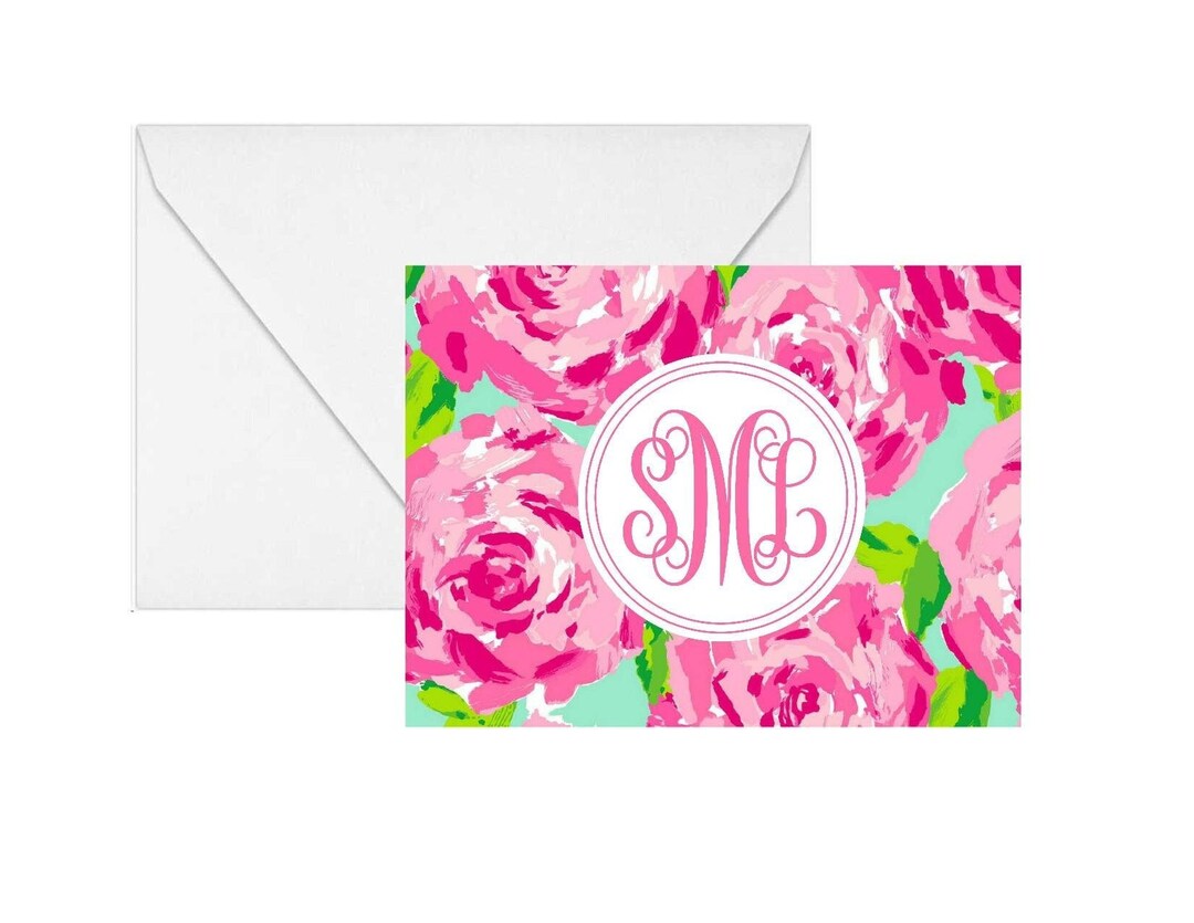 Personalized, Preppy, Stationery, Floral, Monogrammed Cards, Set of 10 ...