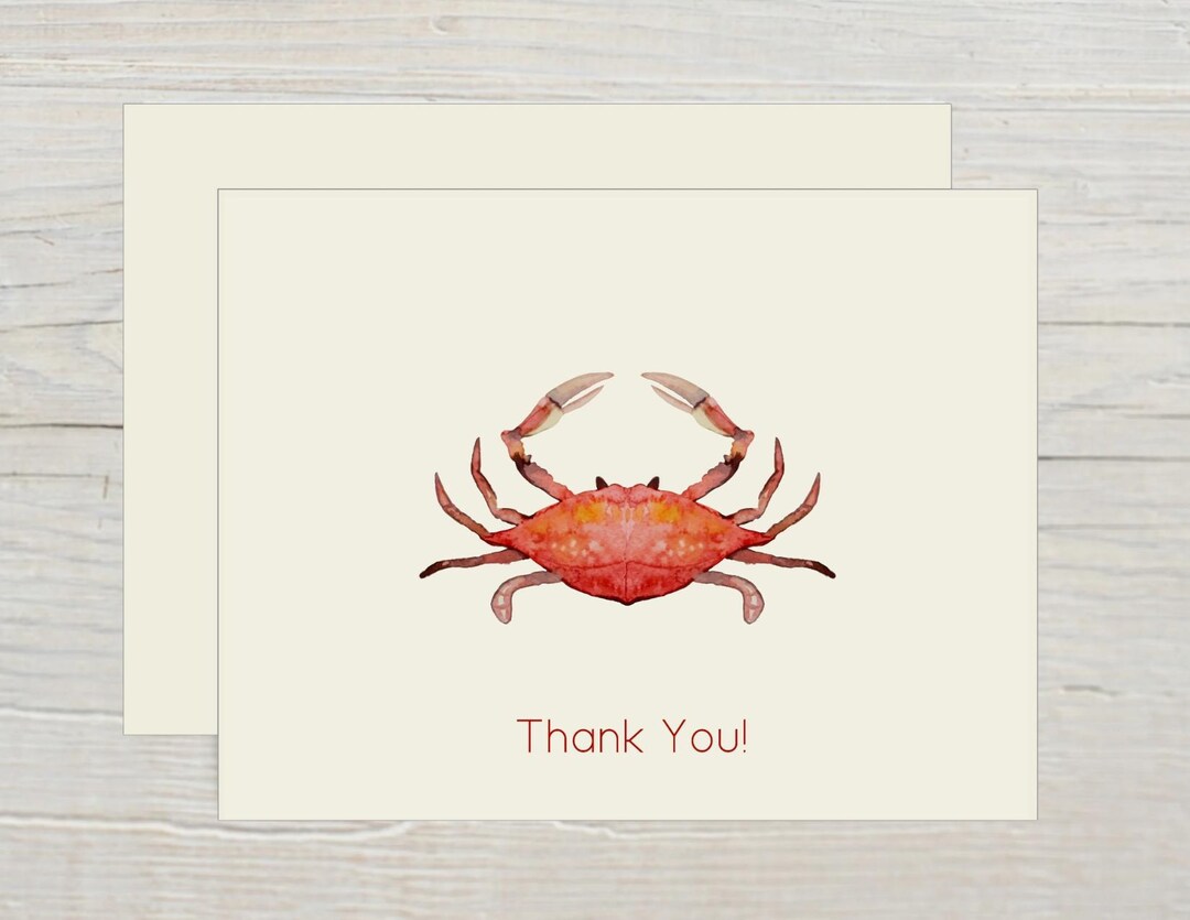 Watercolor Crab Thank You Cards, Blank Note Cards, Set of 10 - Etsy