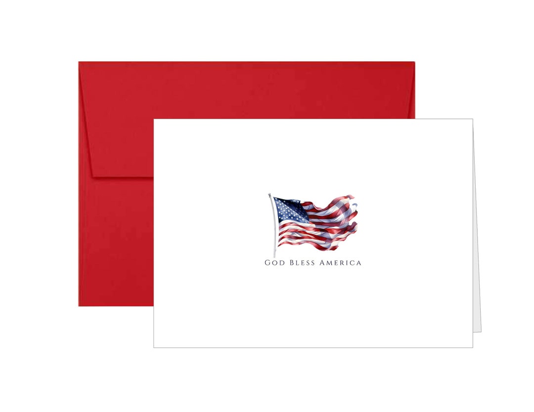 American Flag Notecards, Fourth of July Stationery, Military ...