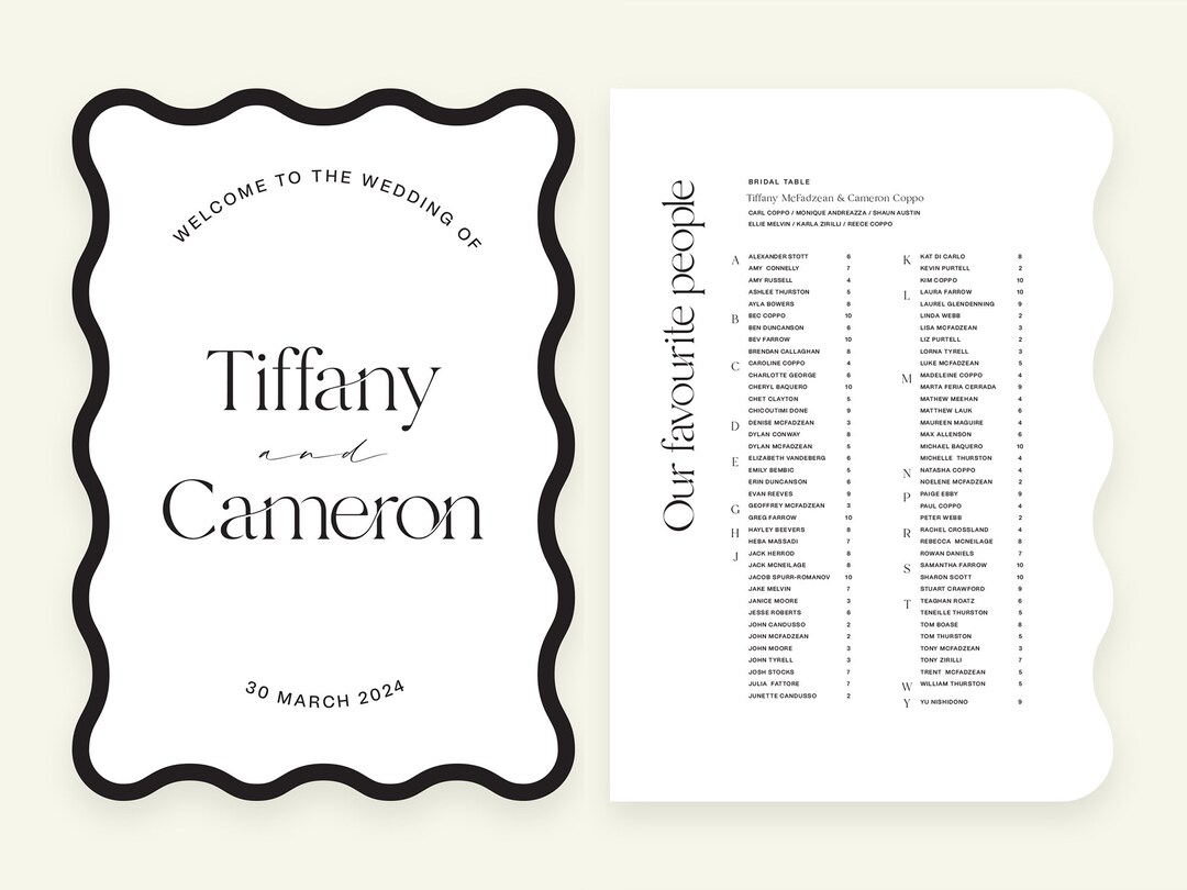 Wavy Wedding Welcome Sign & Seating Chart Bundle A1 Signage - Etsy
