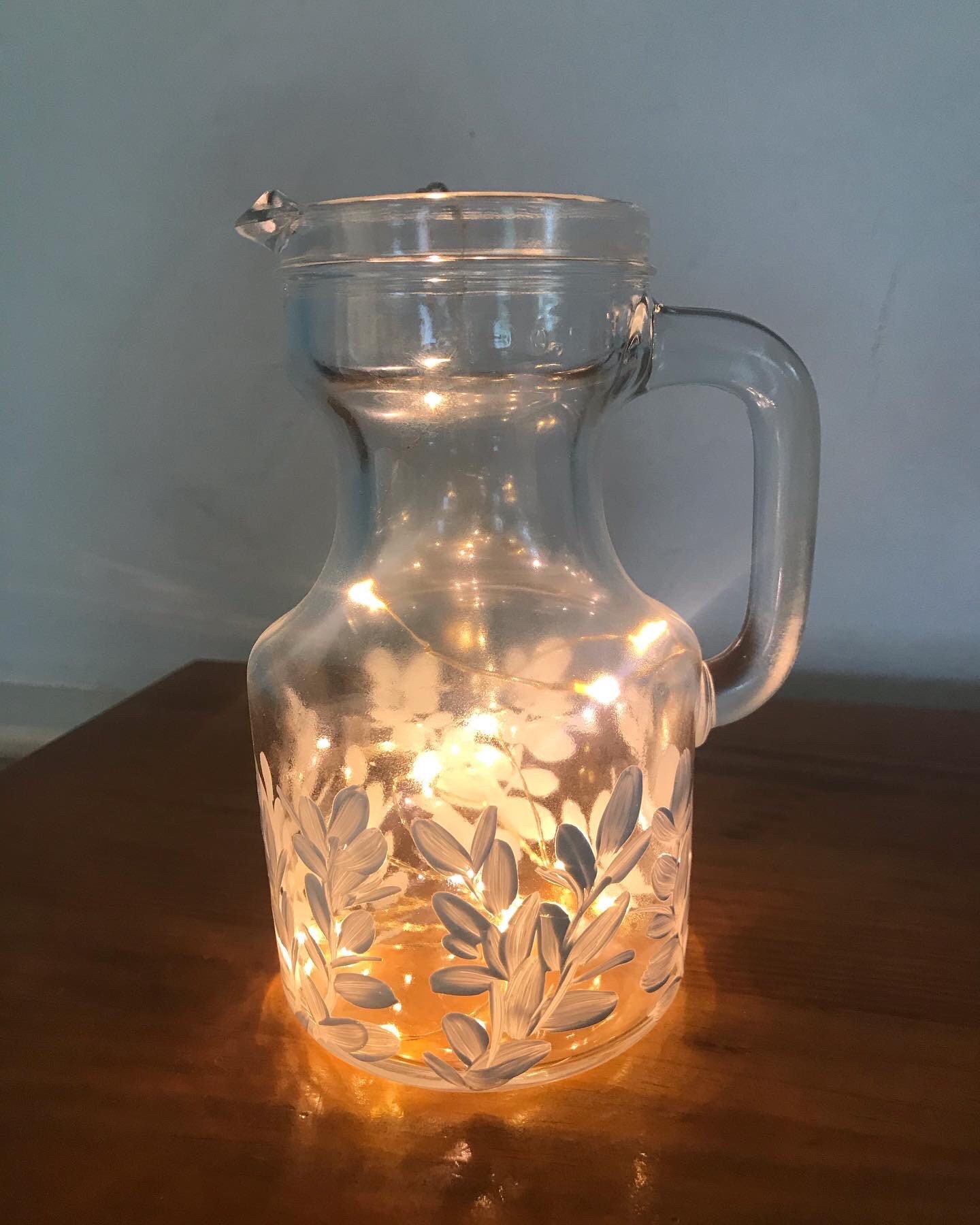 Hand Painted Glass Pitcher/vase - Etsy