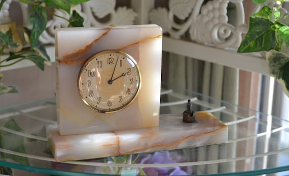 Vintage Onyx Lux Desk Clock With Pen Holder | Etsy
