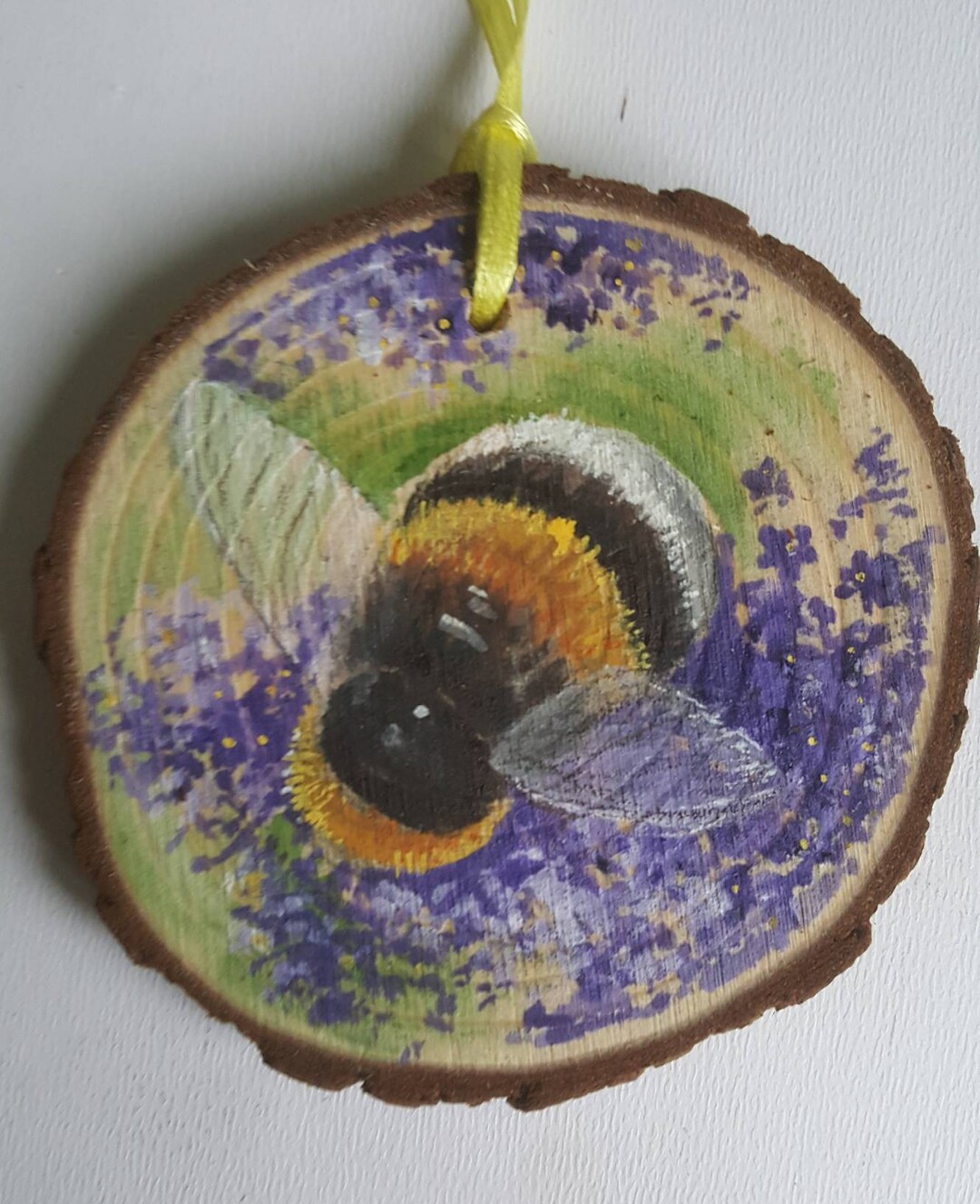 Bumble Bee & Buddleia Hand Painted Wooden Slice Painting - Hanging ...